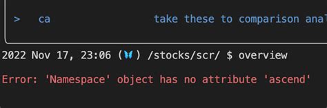 [bug] Stocks Scr Overview Error With Ascend And Namespace · Issue