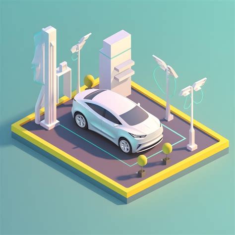 충전소에서 충전 중인 자동차의 일러스트 프리미엄 사진