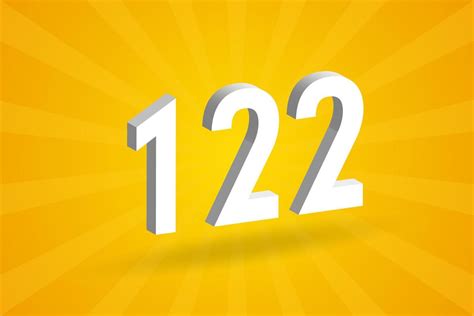 3d 122 Number Font Alphabet White 3d Number 122 With Yellow Background