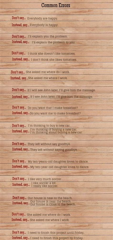 Common Errors Mistakes English Vocabulary English Vocab English