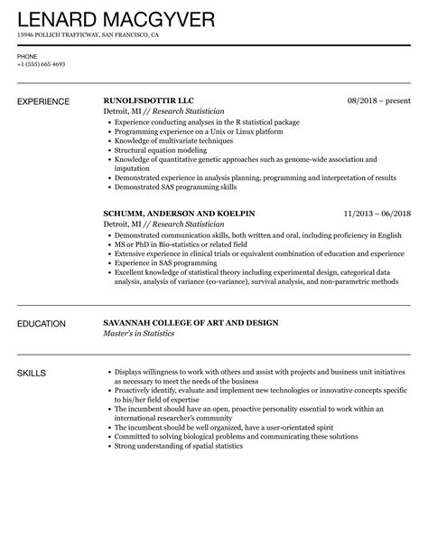 Research Statistician Resume Samples Velvet Jobs