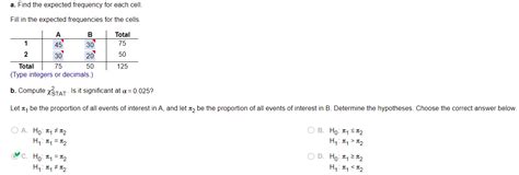 solved a find the expected frequency for each cell fill in
