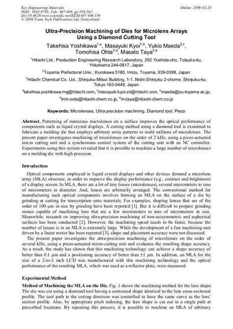 Ultra Precision Machining Of Dies For Microlens Arrays Using A Diamond Cutting Tool Scientificnet