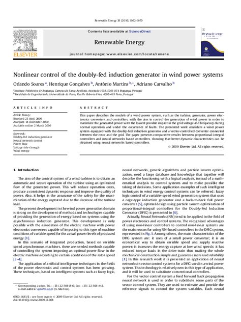 Pdf Nonlinear Control Of The Doubly Fed Induction Generator In Wind Power Systems