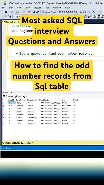 How To Find The Odd Number Records From Sql Table Shorts Sqlqueries