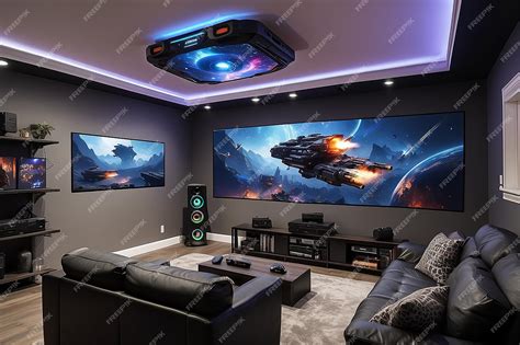 Premium Photo Epic Gamer Setup Largerthanlife Gaming Visuals With Ceiling Projector
