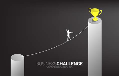 더 높은 막대 차트에 황금 트로피에 로프 산책 길을 걷는 사업가의 실루엣 개념에 대한 스톡 벡터 아트 및 기타 이미지 개념 개념과 주제 개선 Istock