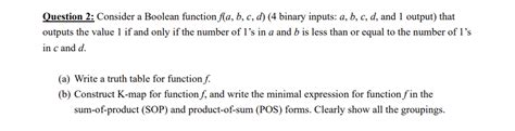 Solved Question Consider A Boolean Function F A B C D Chegg