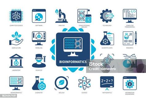 Bioinformatics Solid Icon Set Stock Illustration Download Image Now Computer Language Dna