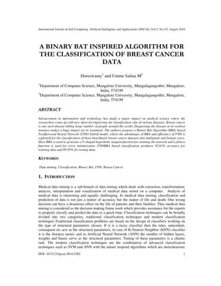 A BINARY BAT INSPIRED ALGORITHM FOR THE CLASSIFICATION OF BREAST CANCER DATA PDF