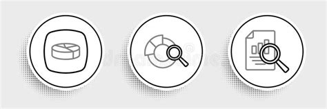 Set Line Document With Graph Chart Pie Infographic And Search Data Analysis Icon Vector Stock