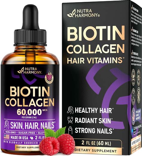 Liquid Biotin And Collagen Drops 60000 Mcg B7 Supplement For Hair Skin