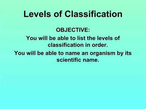 Levels Of Classification 2010 Ppt