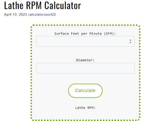 Lathe RPM Calculator Your Calculator Home