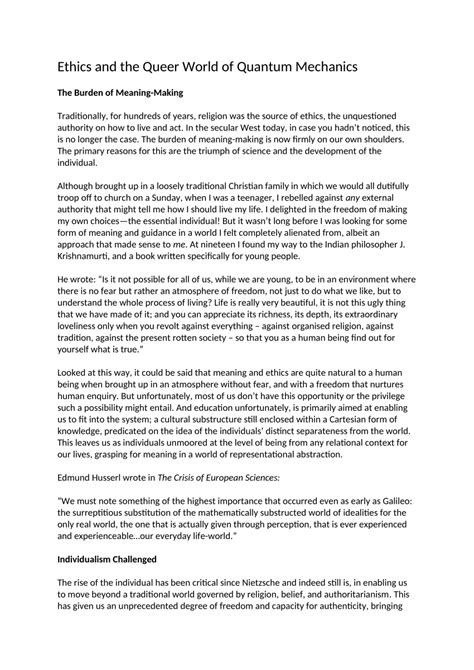 PDF Ethics And The Queer World Of Quantum Mechanics