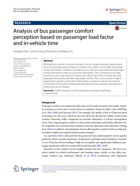 Pdf Analysis Of Bus Passenger Comfort Perception Based On Passenger Load Factor And In Vehicle