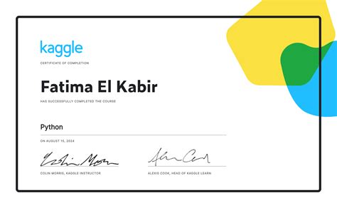 fatima el kabir completed the python course on kaggle