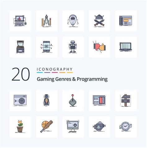 20 gaming genres and programming line filled color icon pack like