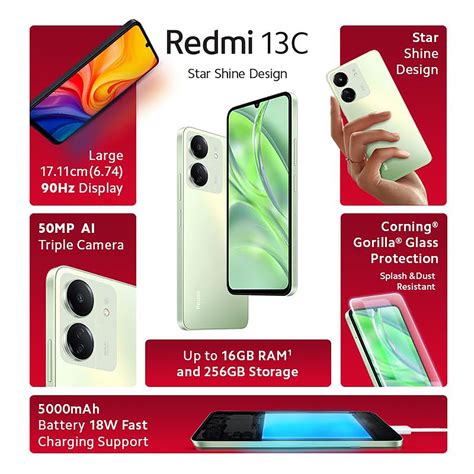 Buy Redmi 13C 6GB RAM 128GB Starshine Green Online Croma