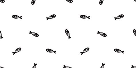 물고기 완벽 한 패턴 벡터 참치 연어 스카프 고립 된 상어 돌고래 고래 바다 바다 만화 반복 벽지 타일 배경 낙서 그림 검은색에 대한 스톡 벡터 아트 및 기타 이미지