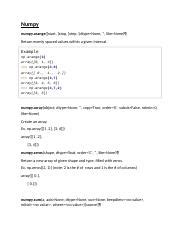Some Python Functions Code Docx Numpy Numpy Arange Start Stop Step Dtype None Like None