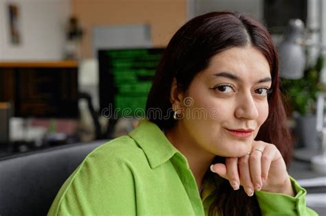 Portrait Of Software Developer In Green Shirt Stock Image Image Of