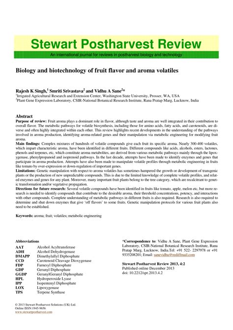 Pdf Biology And Biotechnology Of Fruit Flavor And Aroma Volatiles
