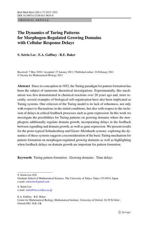 pdf the dynamics of turing patterns for morphogen regulated growing