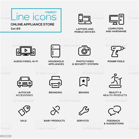 온라인 제품 상점쿠폰 꺾은선형 디자인식 그림문자 전체 세트 0명에 대한 스톡 벡터 아트 및 기타 이미지 0명 가정 생활 가정용 캠코더 Istock