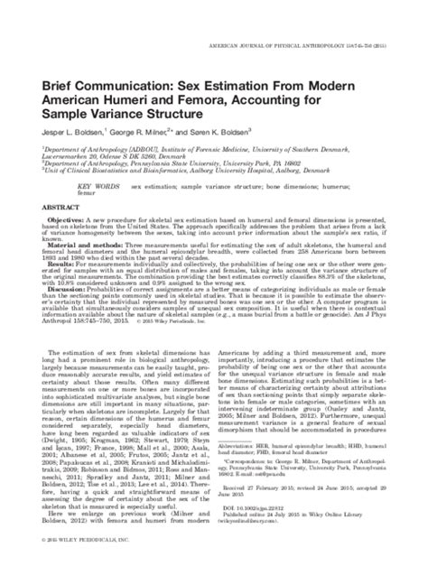 Pdf Brief Communication Sex Estimation From Modern American Humeri