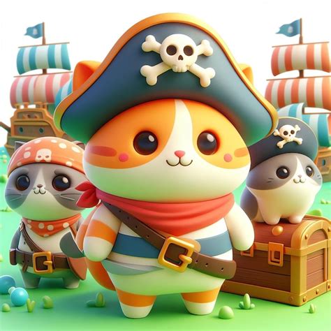 Premium Photo Cute Pirate Captain Cat With Sword Cartoon 3d Icon