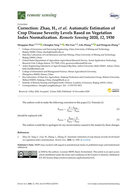 Pdf Correction Zhao H Et Al Automatic Estimation Of Crop Disease Severity Levels Based On