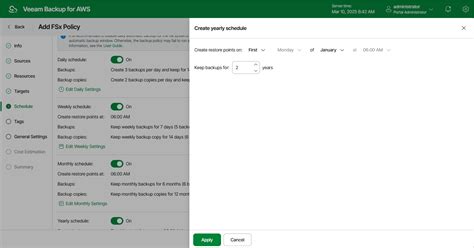 Specifying Yearly Schedule Veeam Backup For Aws Guide