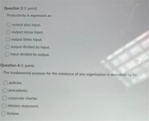 Solved Question 3 1 ﻿pointproductivity Is Expressed
