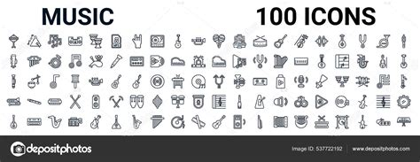 Outline Set Music Line Icons Linear Vector Icons Music Triangle Stock