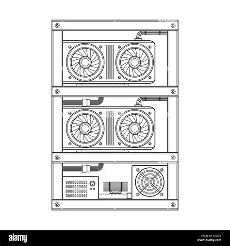 Vector Black Monochrome Outline Gpu Miner Rig Farm Crypto Currency Graphics Processing Unit