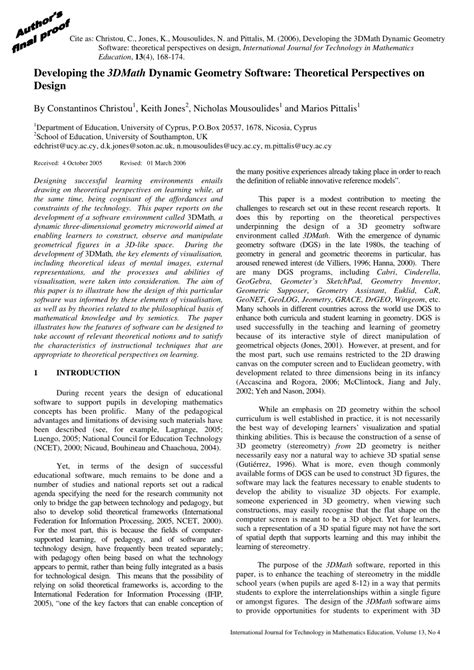 Pdf Developing The 3dmath Dynamic Geometry Software Theoretical Perspectives On Design