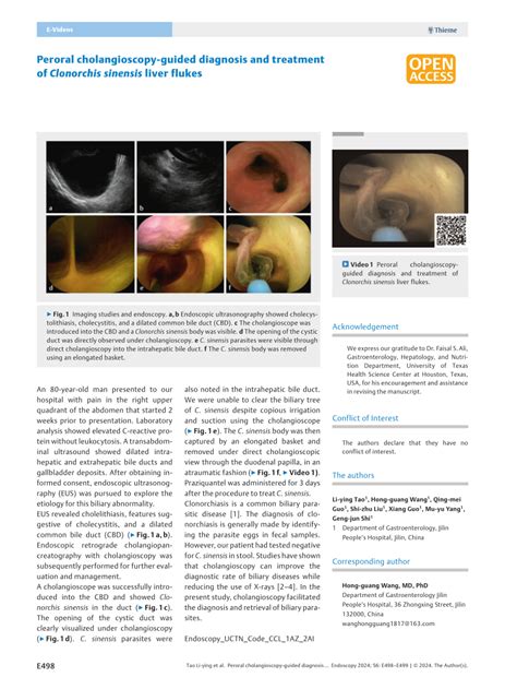 Pdf Peroral Cholangioscopy Guided Diagnosis And Treatment Of Clonorchis Sinensis Liver Flukes