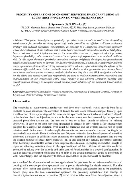 Pdf Proximity Operations Of On Orbit Servicing Spacecraft Using An Eccentricityinclination