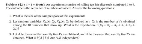 Solved Problem 6 2 4 4 10 Pts An Experiment Chegg Com