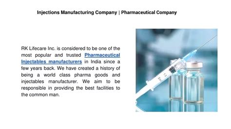 PPT Injections Manufacturing Company Pharmaceutical Company PowerPoint Presentation ID