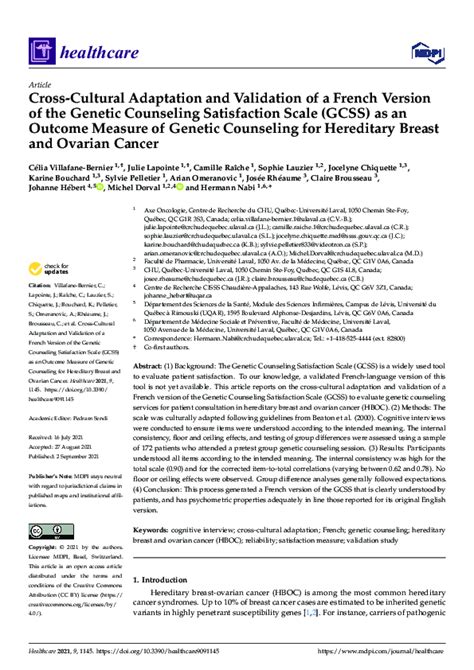 Pdf Cross Cultural Adaptation And Validation Of A French Version Of The Genetic Counseling