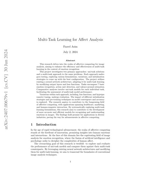 pdf multi task learning for affect analysis