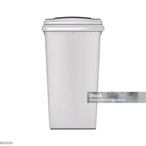 경첩이 달린 뚜껑 벡터 모형이 있는 야외 플라스틱 쓰레기통 빈 쓰레기통은 흰색 배경에 격리되어 있다 쓰레기통 용기 디자인용 템플릿 뚜껑에 대한 스톡 벡터 아트 및 기타