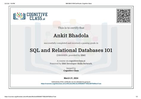 Completed Sql Certification With Ibm Ankit Bhadola Posted On The Topic Linkedin