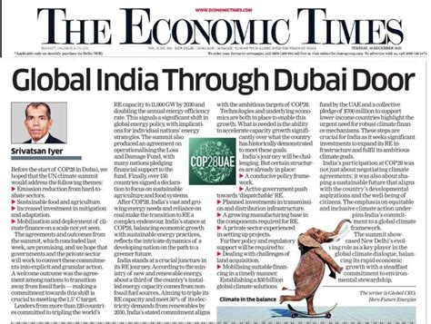 Srivatsan Iyer On Linkedin My Article On Cop28 Takeaways As Published In The Economic Times