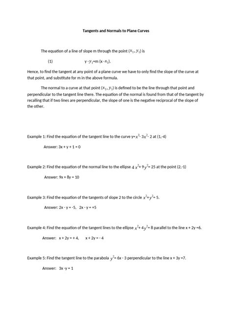 Tangents And Normals To Plane Curves Pdf