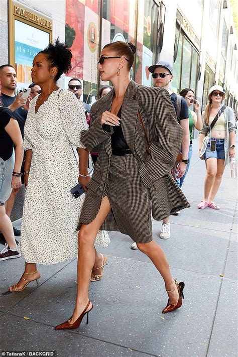 Hailey Bieber Is Business Chic In A Boxy Blazer And Pencil Skirt