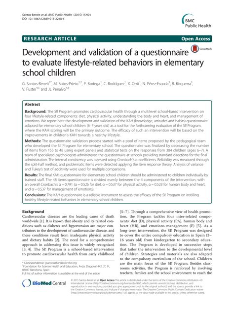Pdf Development And Validation Of A Questionnaire To Evaluate Lifestyle Related Behaviors In