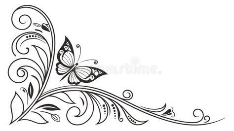 Decorative Floral Corner Flourish With Butterfly Elegant Botanical Design Graphic Vector Design